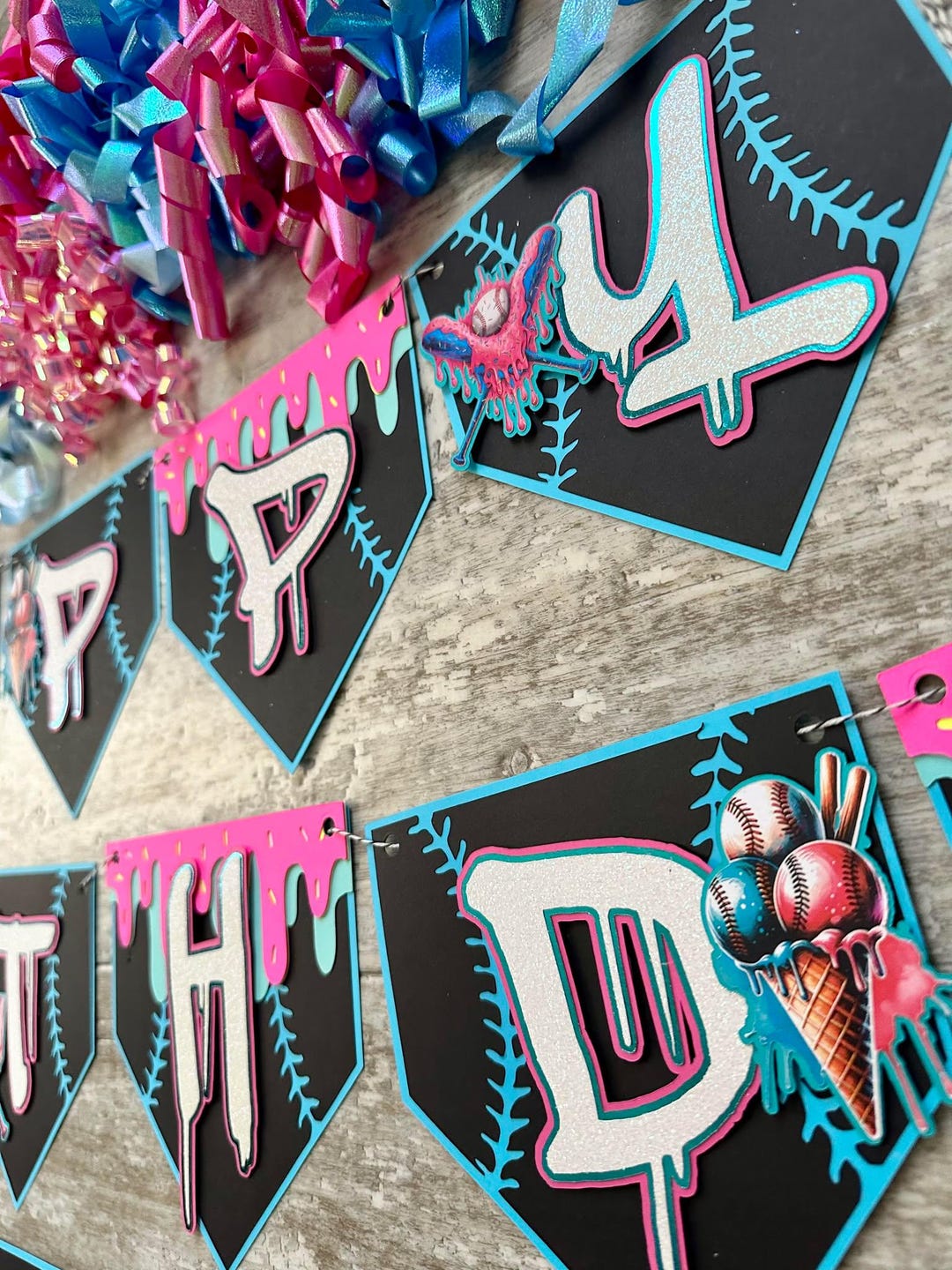 Drippy Ice Cream Drip Baseball Graffiti Birthday Banner - Etsy