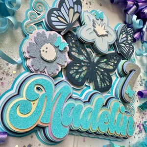 Butterfly Boho Blue Flower Glitter Shaker Cake Topper - Etsy