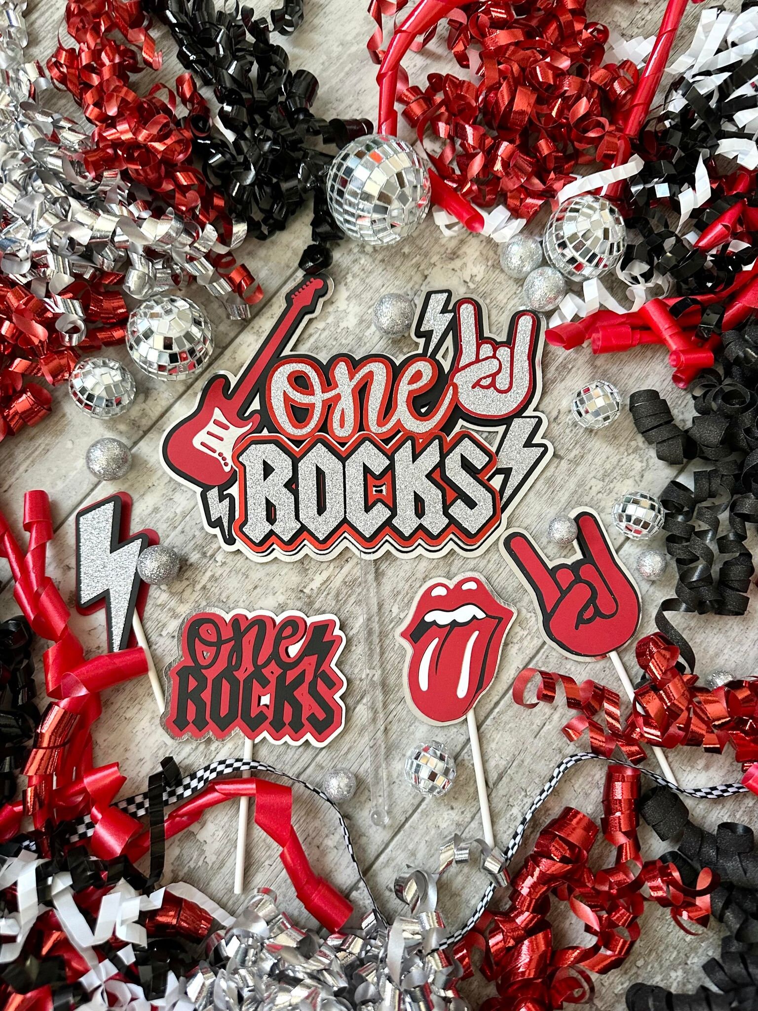 One Rocks Rock N Roll Born to Rock Theme Cake Topper - Etsy