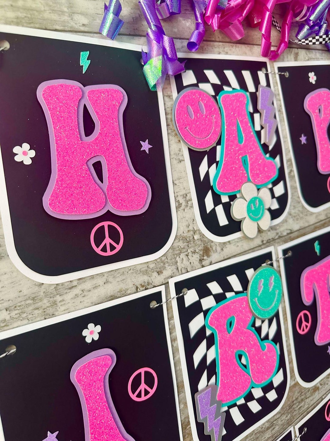 Preppy Checkered Birthday Banner, Smiley Faces Party Decor - Etsy