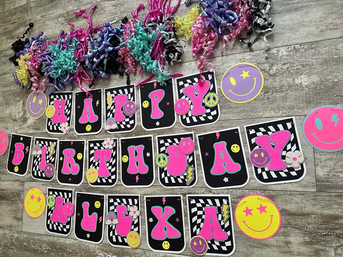 Teen Preppy Aesthetic Checkered Happy Birthday Banner One Happy Girl ...
