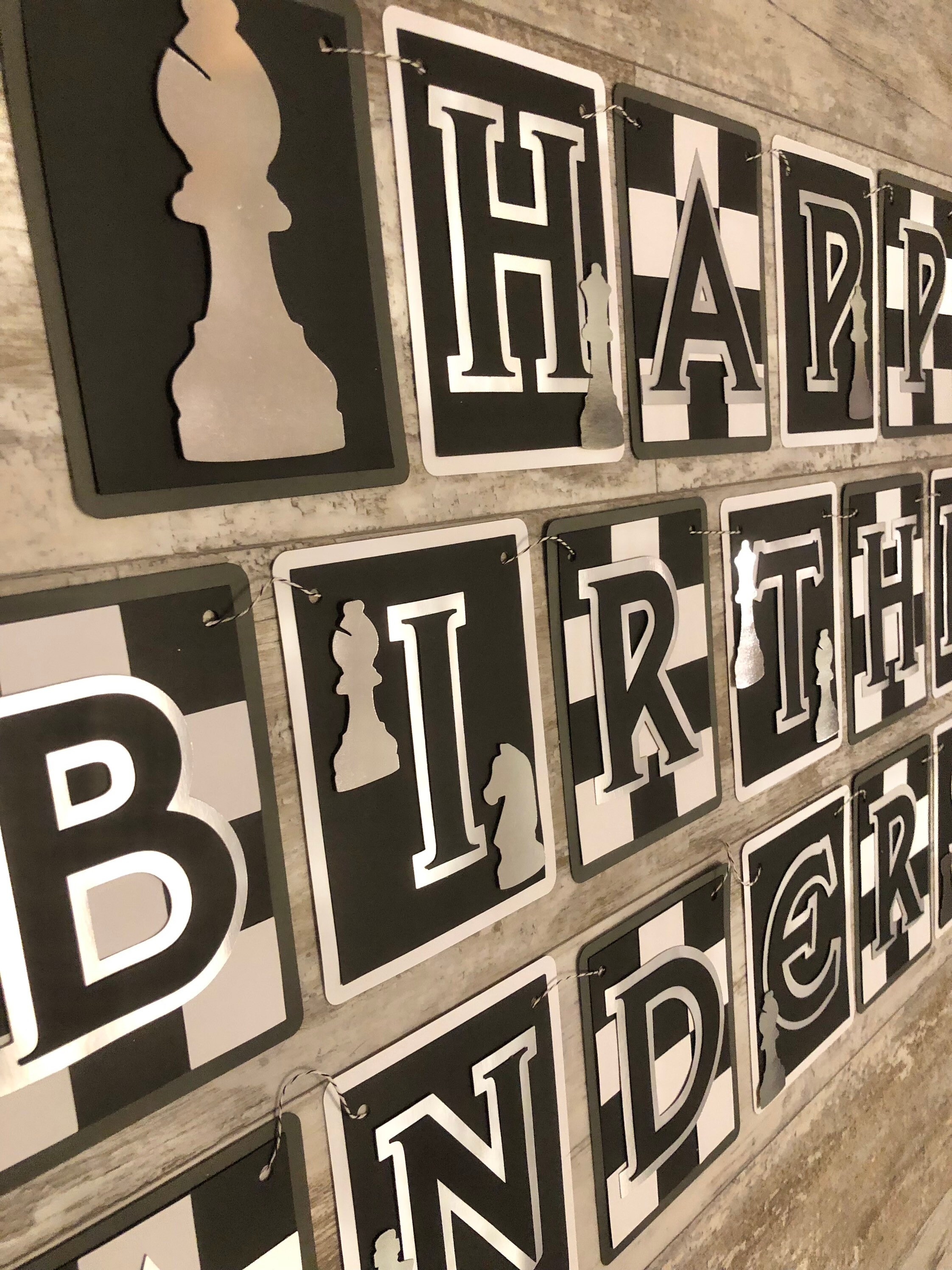 Chess Checkmate Theme Black White Silver Birthday Party Banner - Etsy