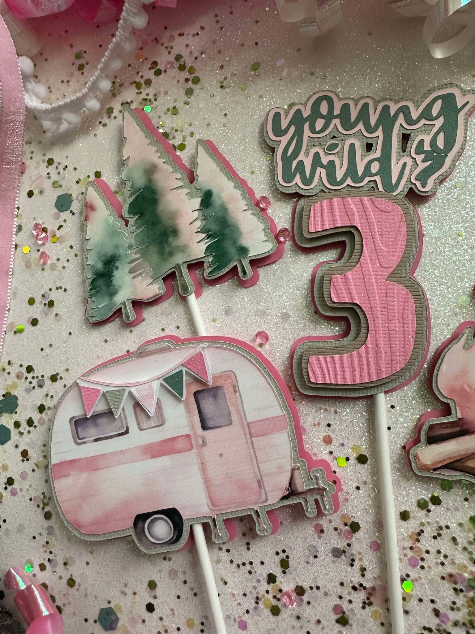 Glamping Camping Smores Hot Dogs Girly Pink Gingham Camper Glitter ...