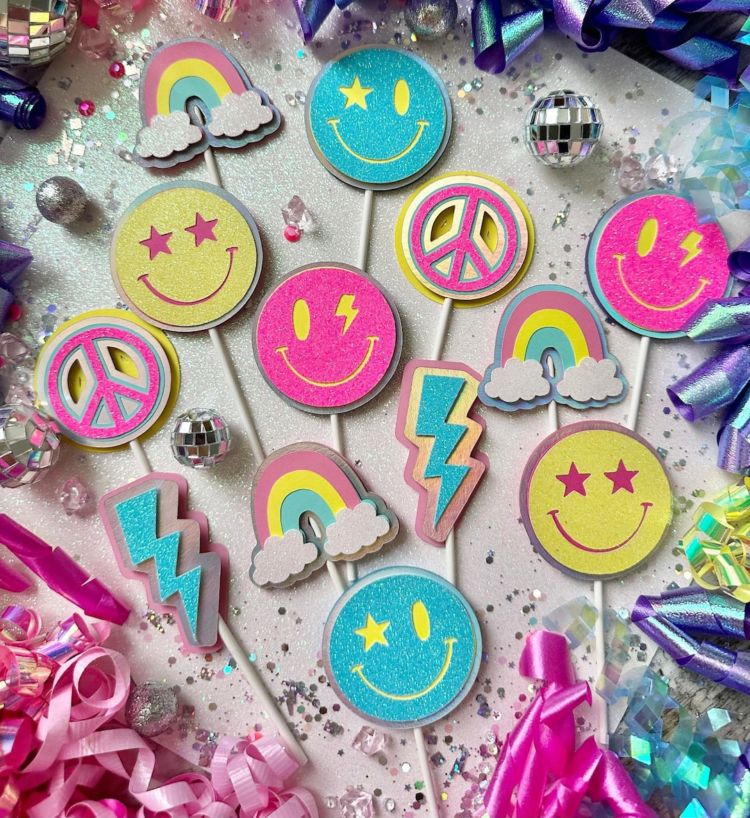 Teen Preppy Smile Rainbow Aesthetic One Happy Girl Birthday Girl Party Decoration Cupcake ...