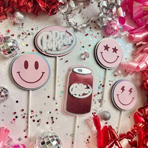 Preppy Aesthetic Dr. P Soda Smile Pink Pepper Maroon Glitter Decoration ...