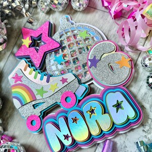 Rainbow Retro Roller Disco Ball Rollerskate Skate Glitter Shaker Cake ...