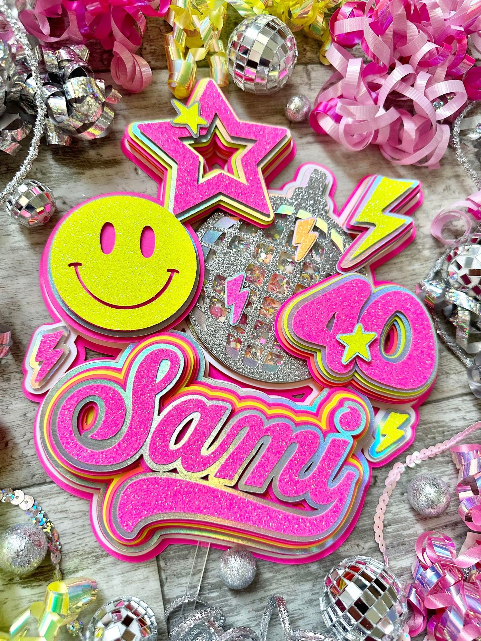 NEON Teen Preppy Aesthetic Smile Lightning Bolt Birthday Glitter Shaker ...