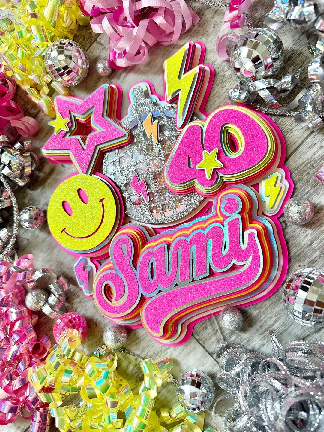 NEON Teen Preppy Aesthetic Smile Lightning Bolt Birthday Glitter Shaker ...
