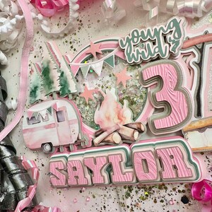 Glamping Camping Smores Hot Dogs Girly Pink Gingham Camper Glitter ...