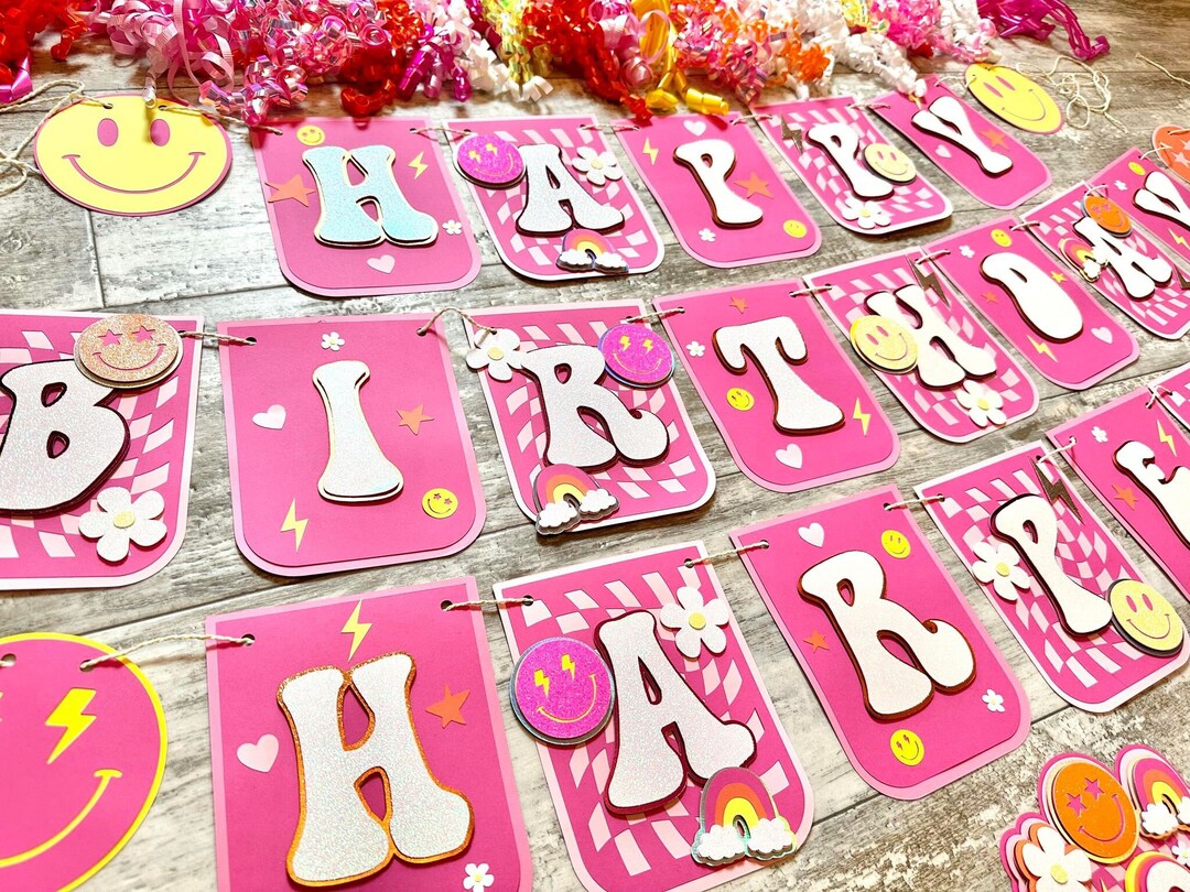 Preppy Checkered Birthday Banner Groovy Teen Girl Party Decor - Etsy