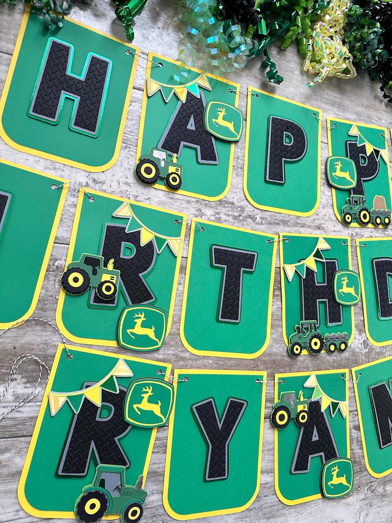 Green Tractor Farm Theme Birthday Banner - Etsy