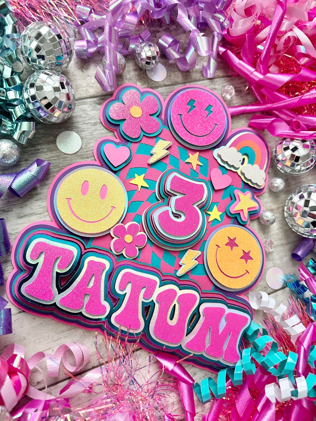 Teen Preppy Aesthetic Smile Rainbow Lightning Bolt Checkered Party ...