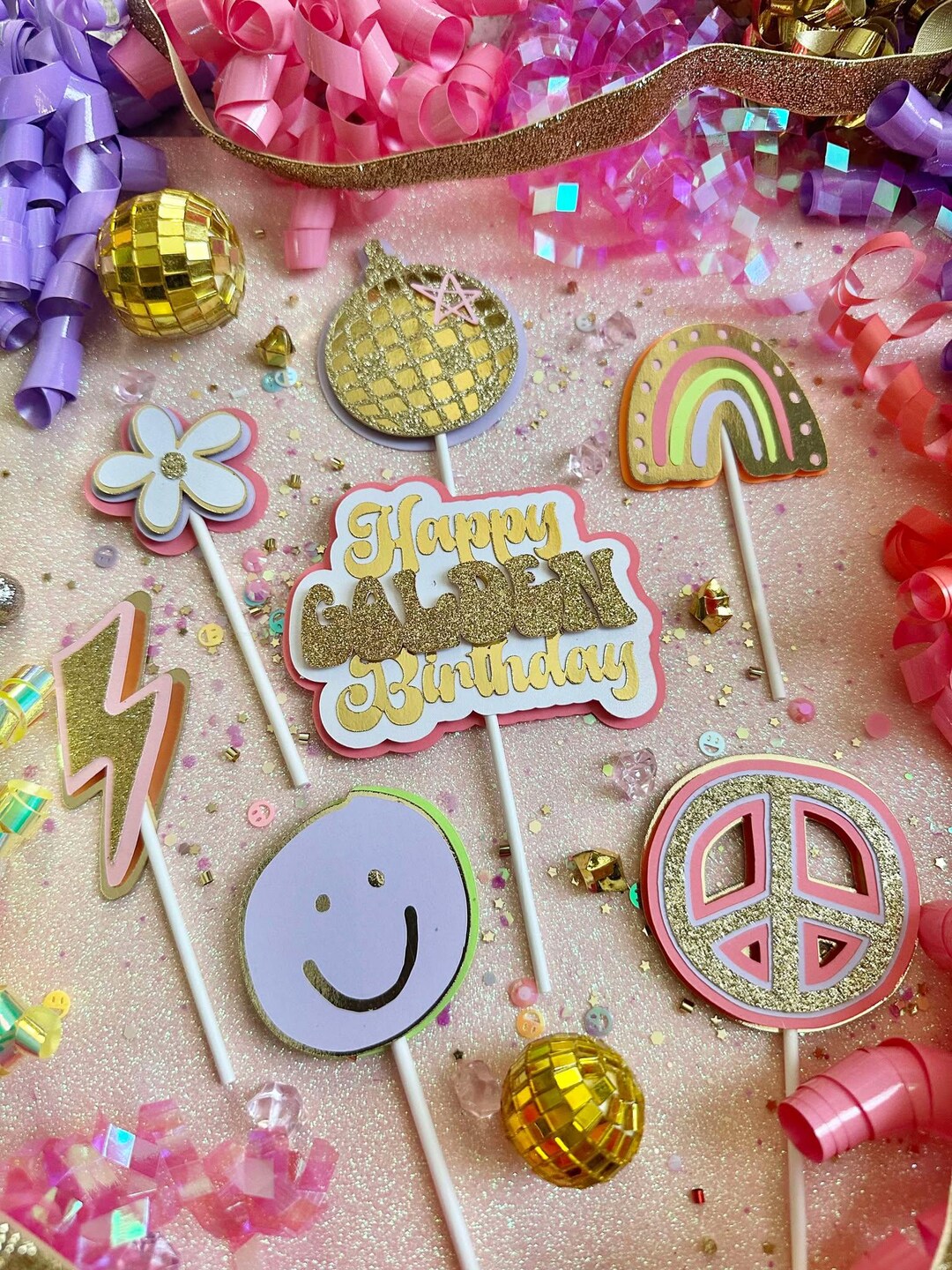 Golden Disco Teen Preppy Aesthetic Smile Doodle Birthday Cupcake ...