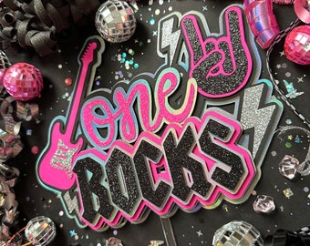 One Rocks Rock N Roll Born to Rock Theme Cake Topper - Etsy