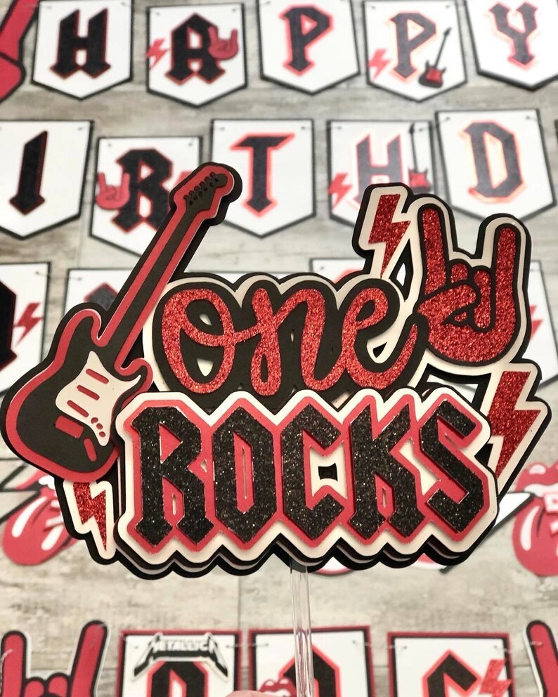 One Rocks Rock N Roll Born to Rock Theme Cake Topper - Etsy