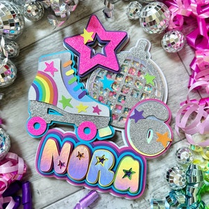 Rainbow Retro Roller Disco Ball Rollerskate Skate Glitter Shaker Cake ...