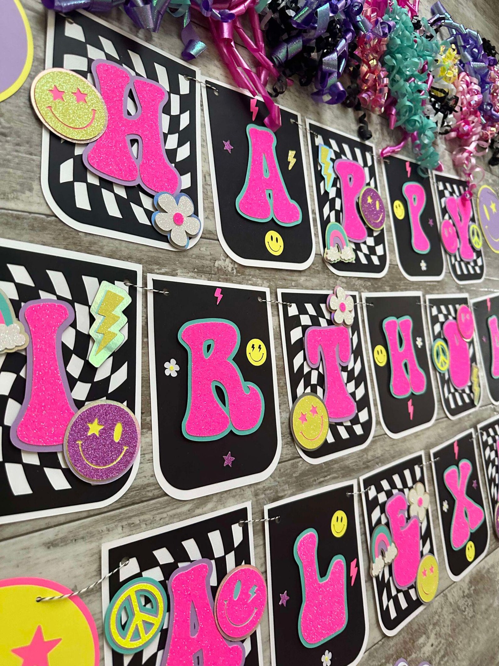 Teen Preppy Aesthetic Checkered Happy Birthday Banner One Happy Girl ...
