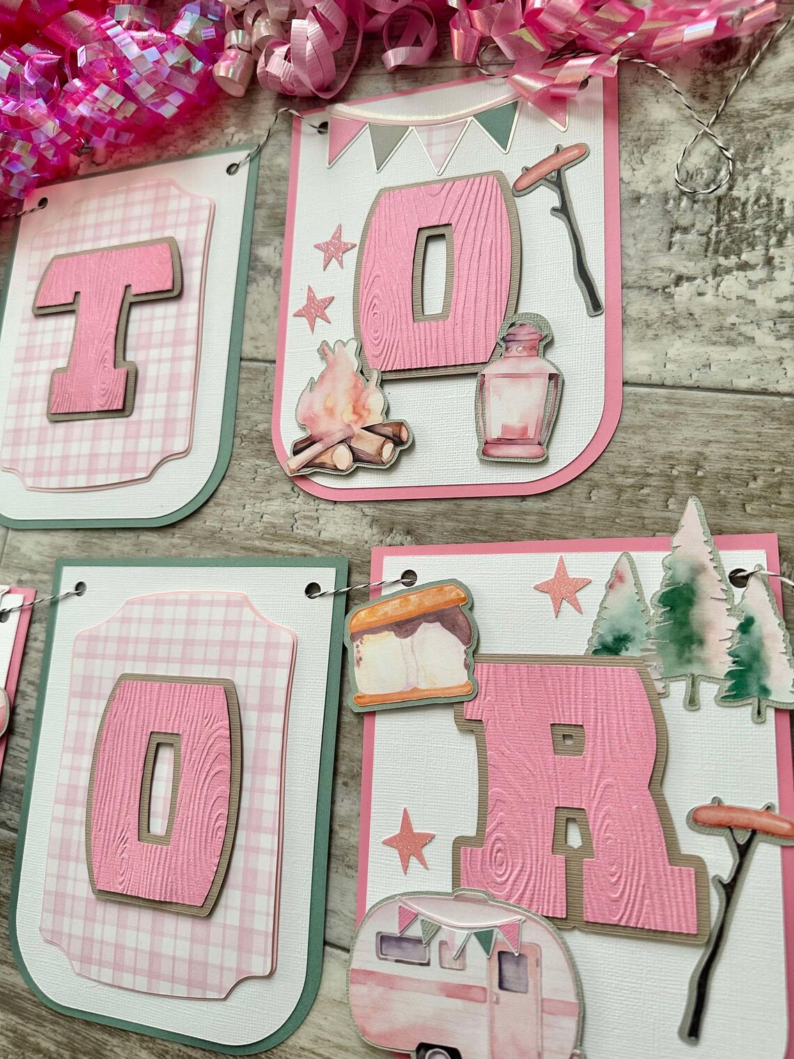 Glamping Camping Girly Camper Sage Pink Gingham Hot Dogs Smores ...