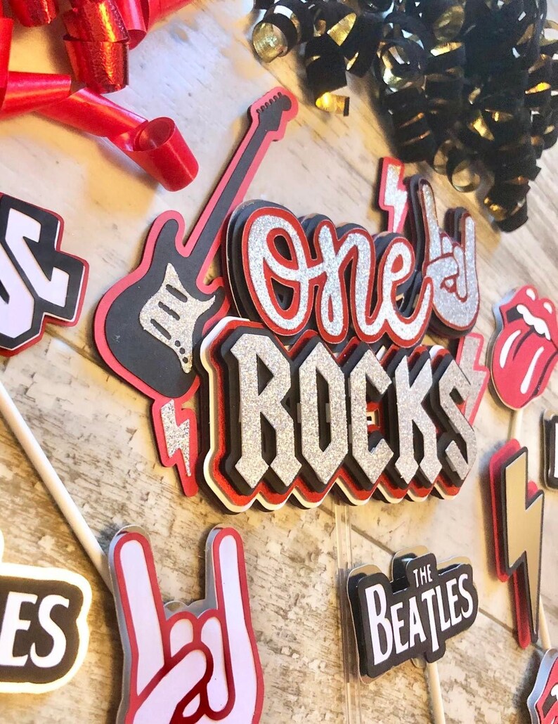 One Rocks Rock N Roll Born to Rock Theme Cake Topper - Etsy