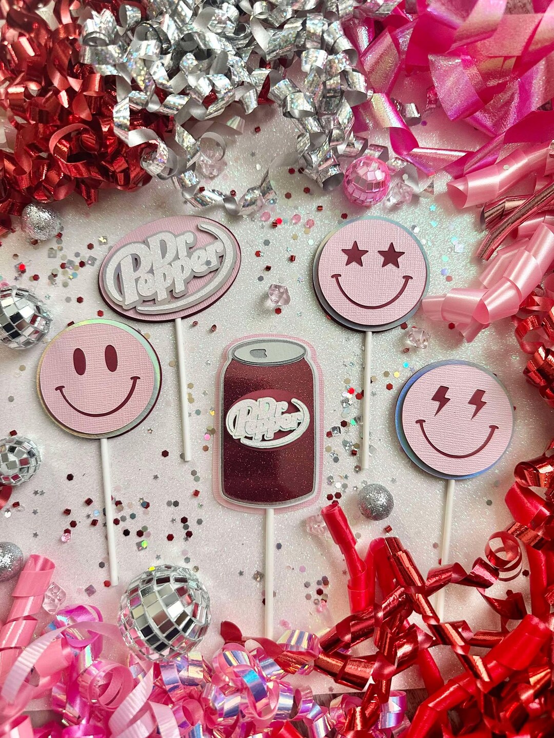 Preppy Aesthetic Dr. P Soda Smile Pink Pepper Maroon Glitter Decoration ...