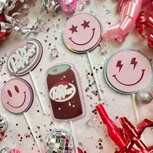 Preppy Aesthetic Dr. P Soda Smile Pink Pepper Maroon Glitter Decoration ...