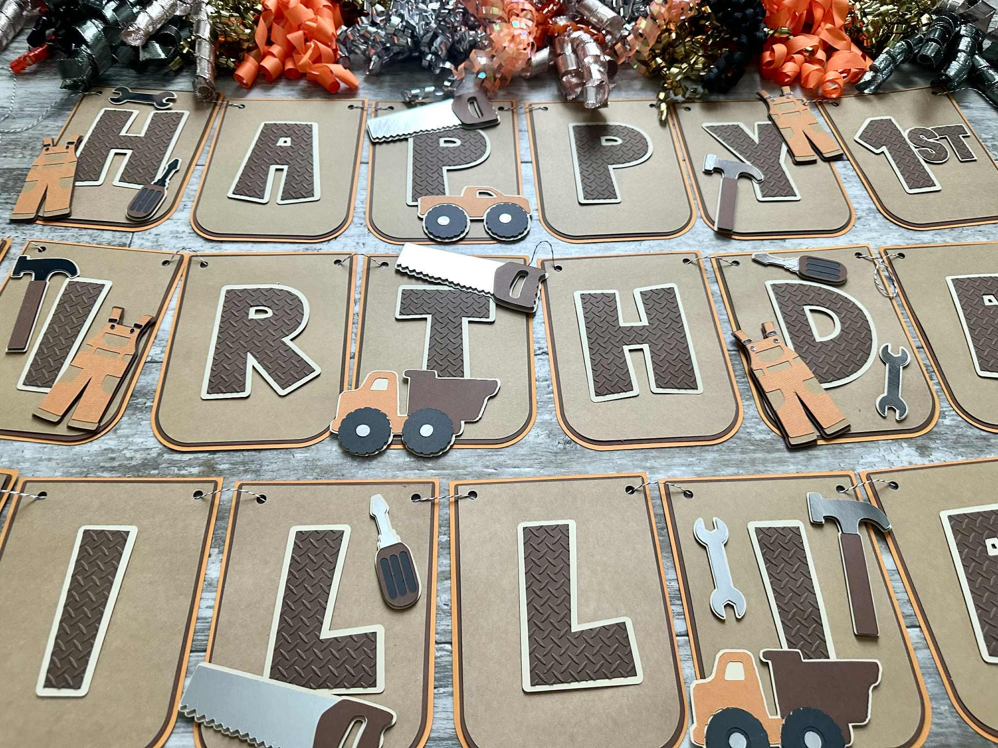 Workin Man Tools Handyman Theme Orange Brown Birthday Banner - Etsy