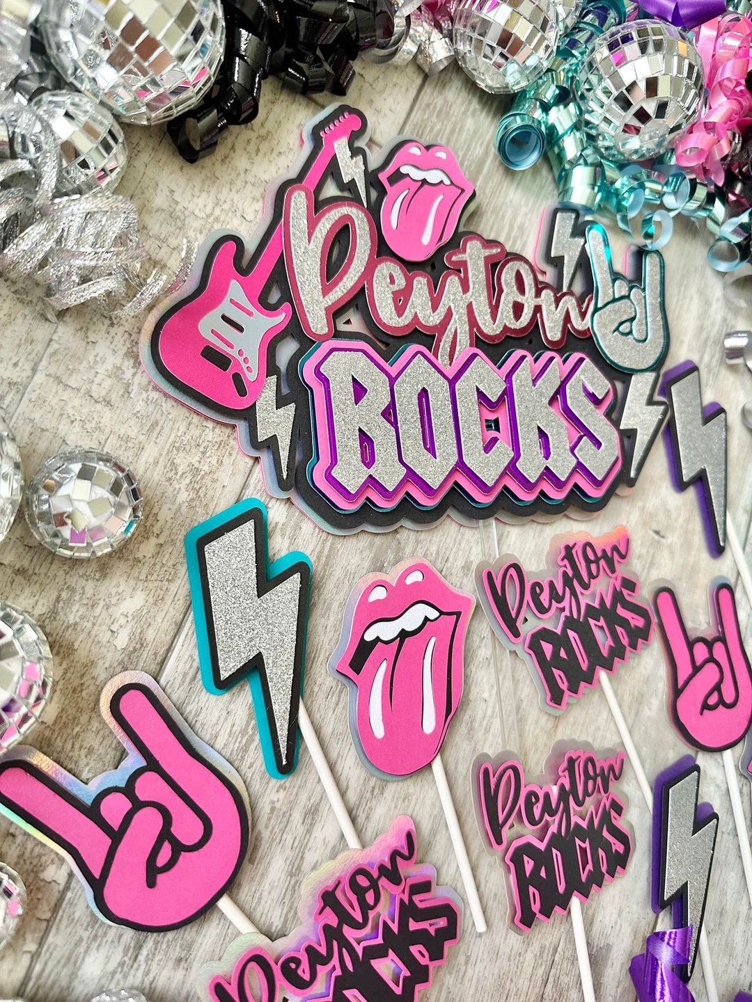Girls Rock Rockstar Rock N Roll One Rocks Cake Topper & Cupcake Toppers ...