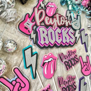Girls Rock Rockstar Rock N Roll One Rocks Cake Topper & Cupcake Toppers ...
