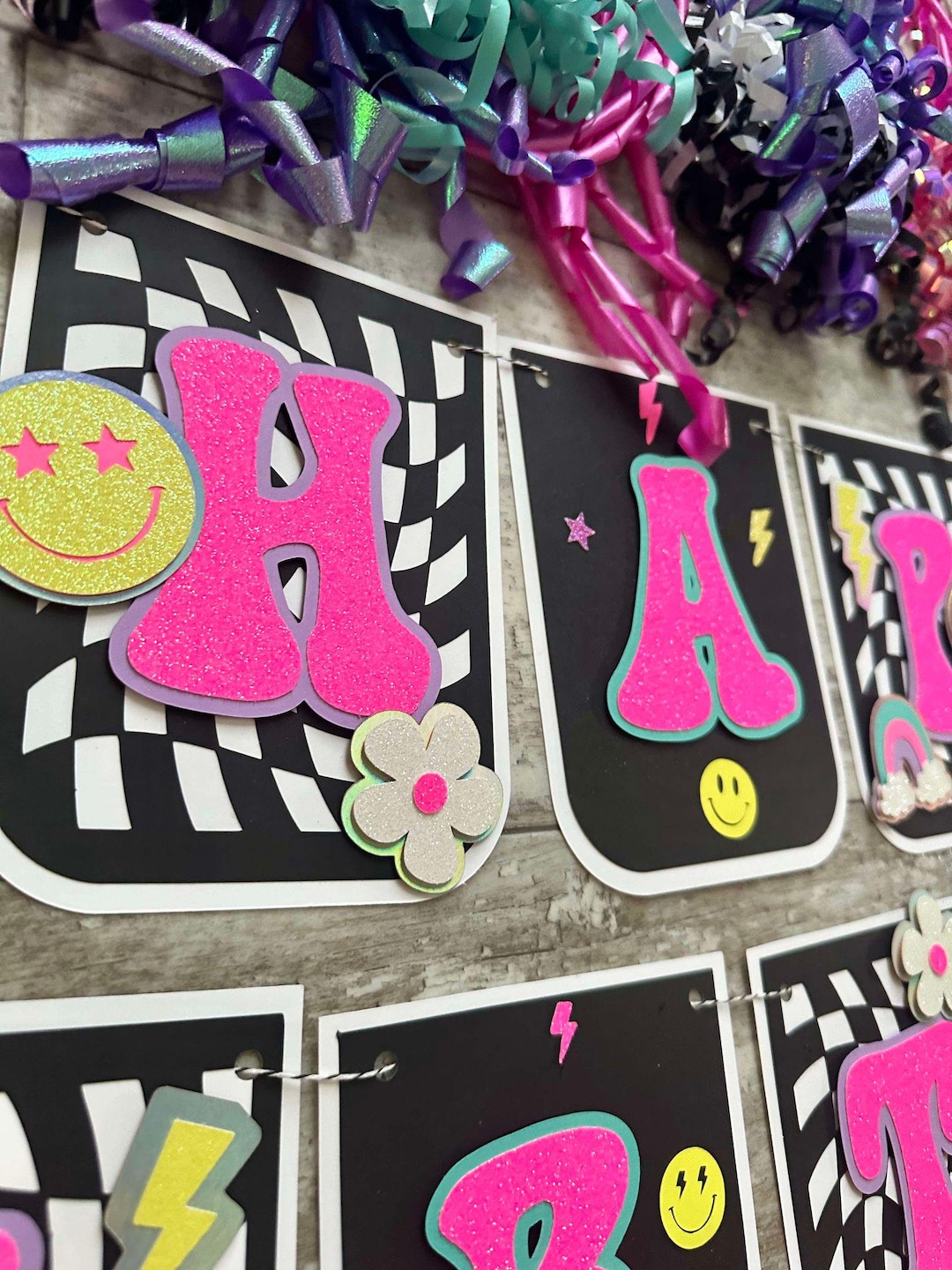 Teen Preppy Aesthetic Checkered Happy Birthday Banner One Happy Girl ...