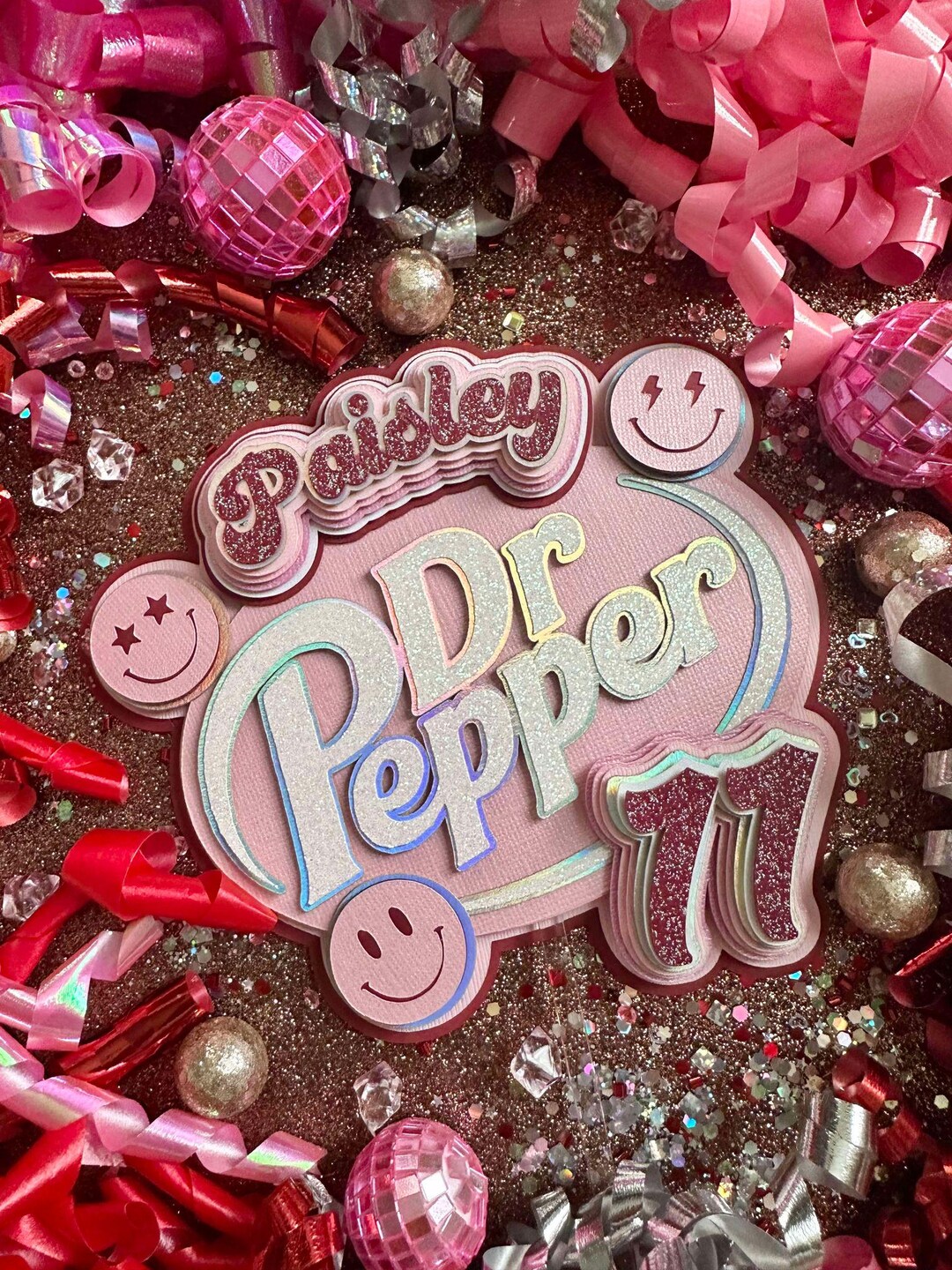 Preppy Aesthetic Dr. P Soda Smile Pink Pepper Maroon Glitter Decoration ...