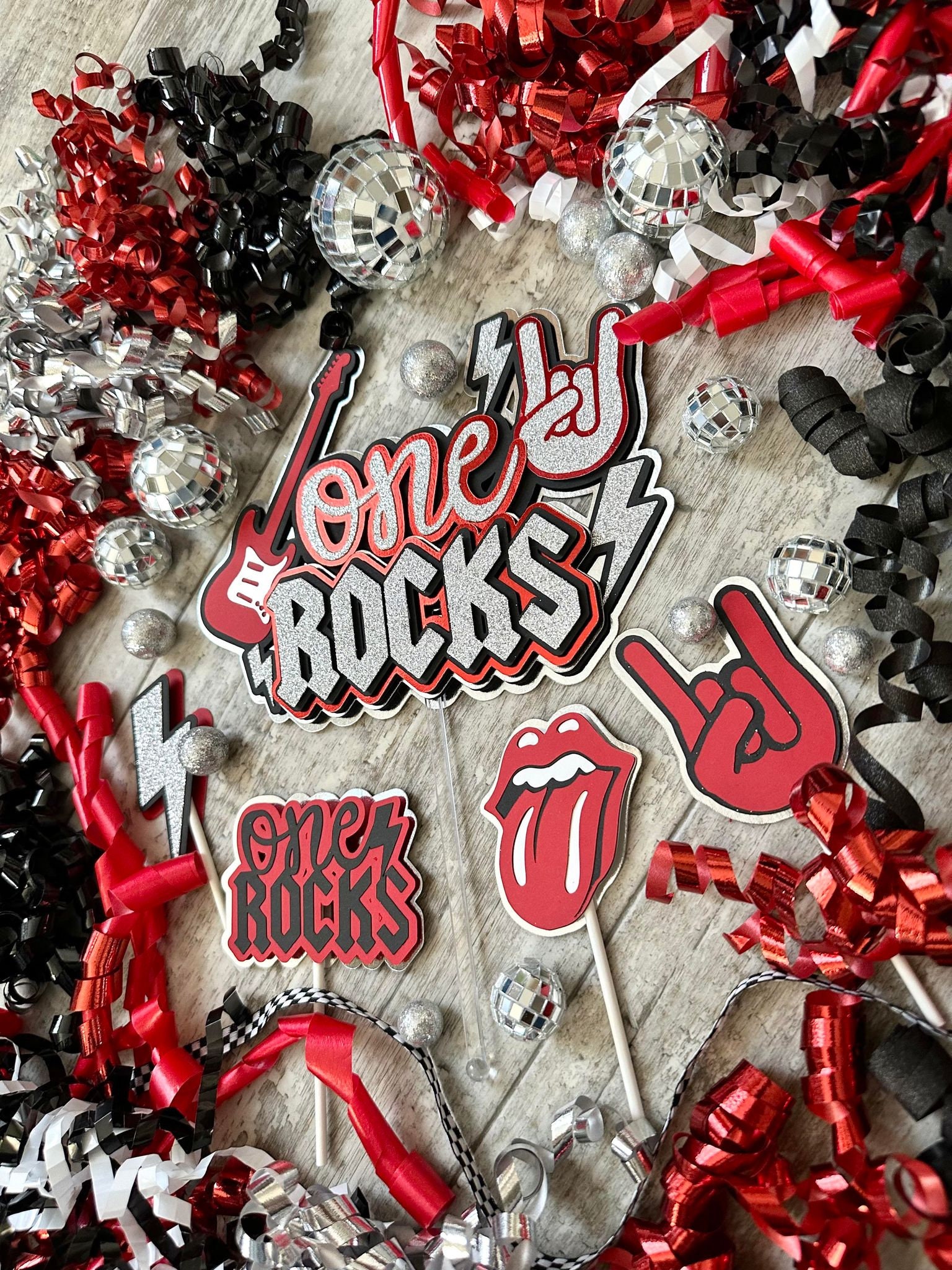 One Rocks Rock N Roll Born to Rock Theme Cake Topper - Etsy