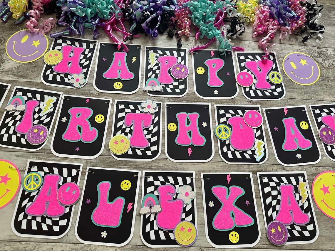 Teen Preppy Aesthetic Checkered Happy Birthday Banner One Happy Girl ...