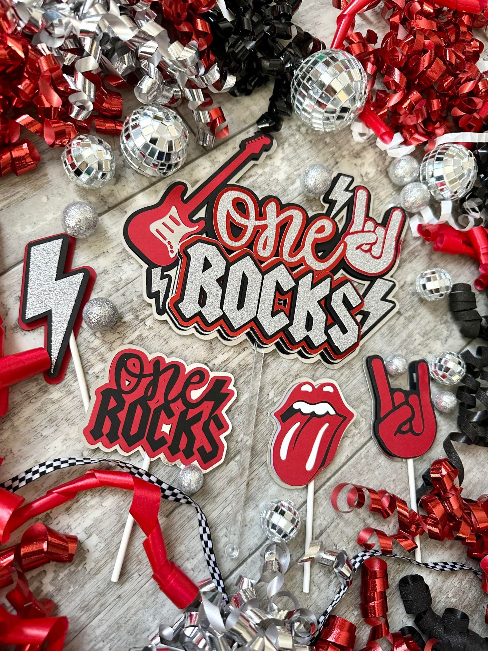 One Rocks Rock N Roll Born to Rock Theme Cake Topper - Etsy