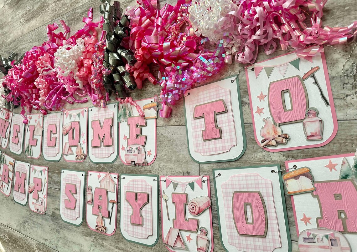 Glamping Camping Girly Camper Sage Pink Gingham Hot Dogs Smores ...