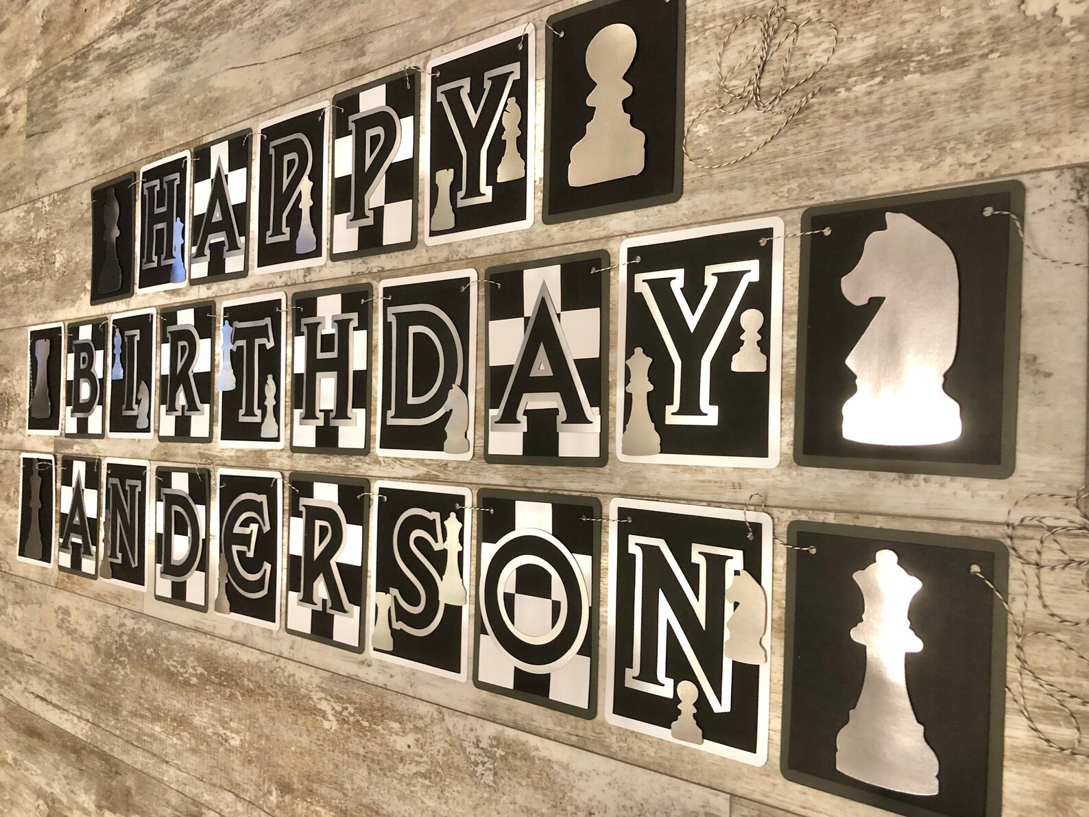 Chess Checkmate Theme Black White Silver Birthday Party Banner - Etsy
