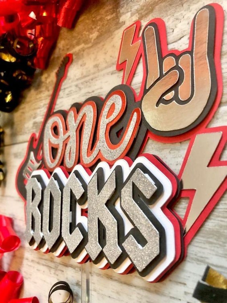 One Rocks Rock N Roll Born to Rock Theme Cake Topper - Etsy