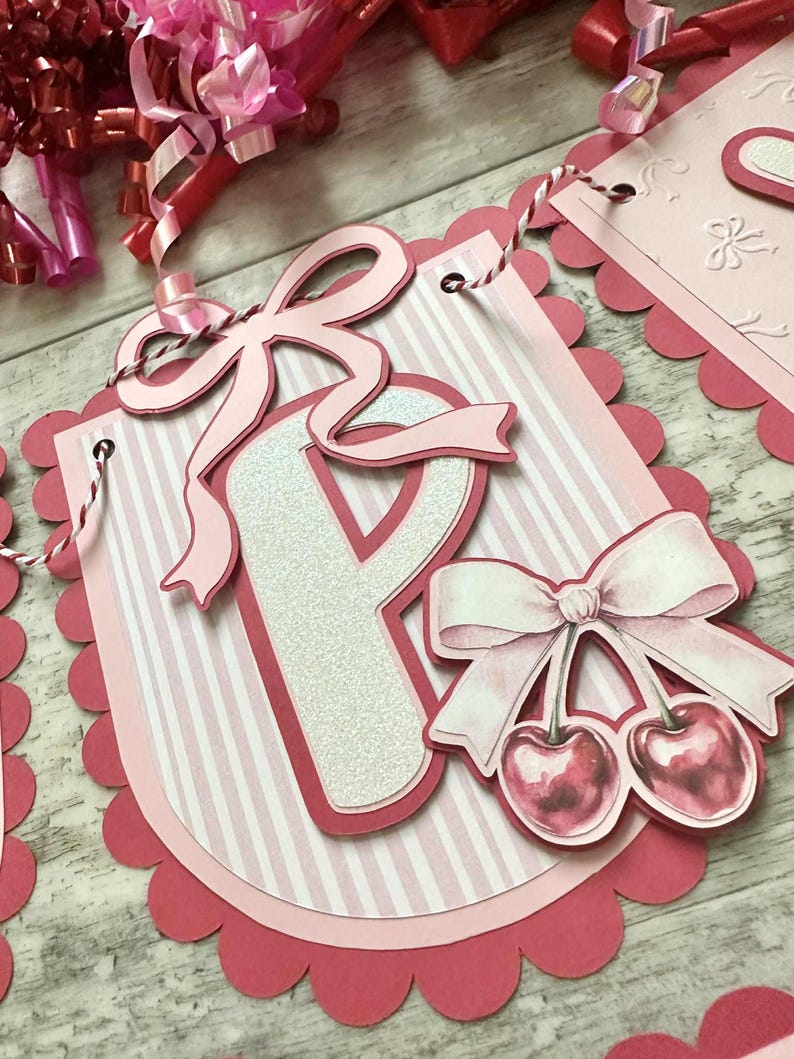 Coquette Bows Cherry Cherries Pink Red Birthday Banner - Etsy