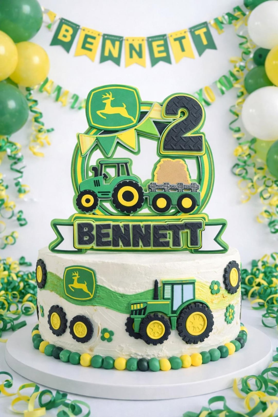 Green Tractor Farm Theme Birthday Cake Topper - Etsy