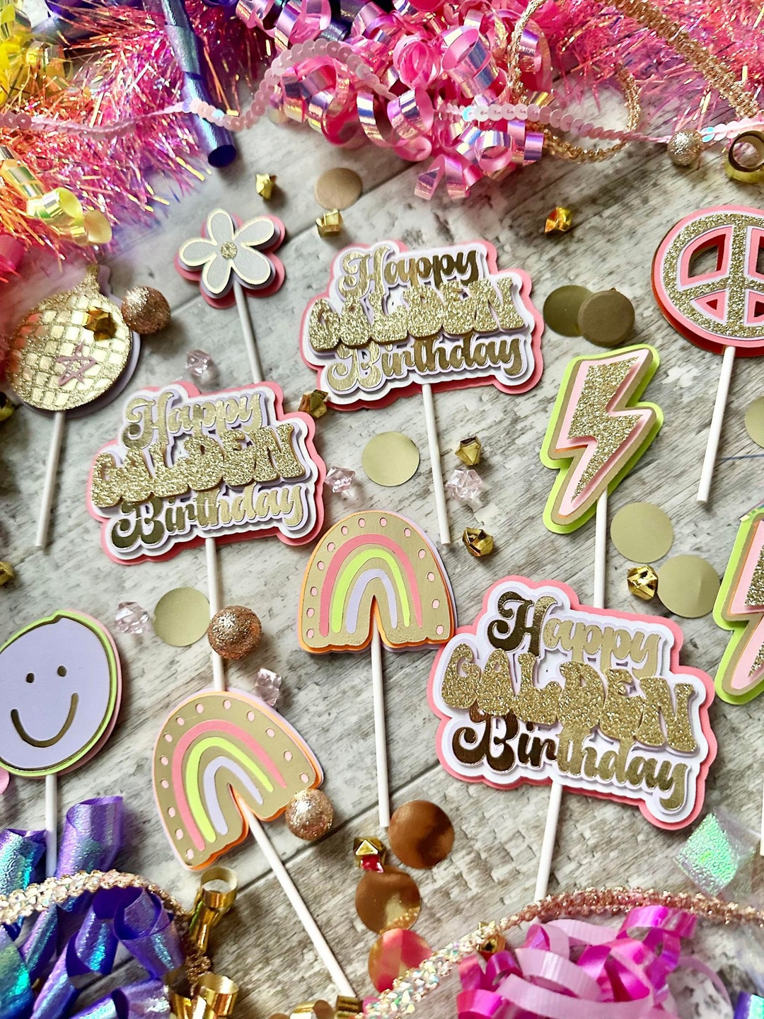 Golden Disco Teen Preppy Aesthetic Smile Doodle Birthday Cupcake ...