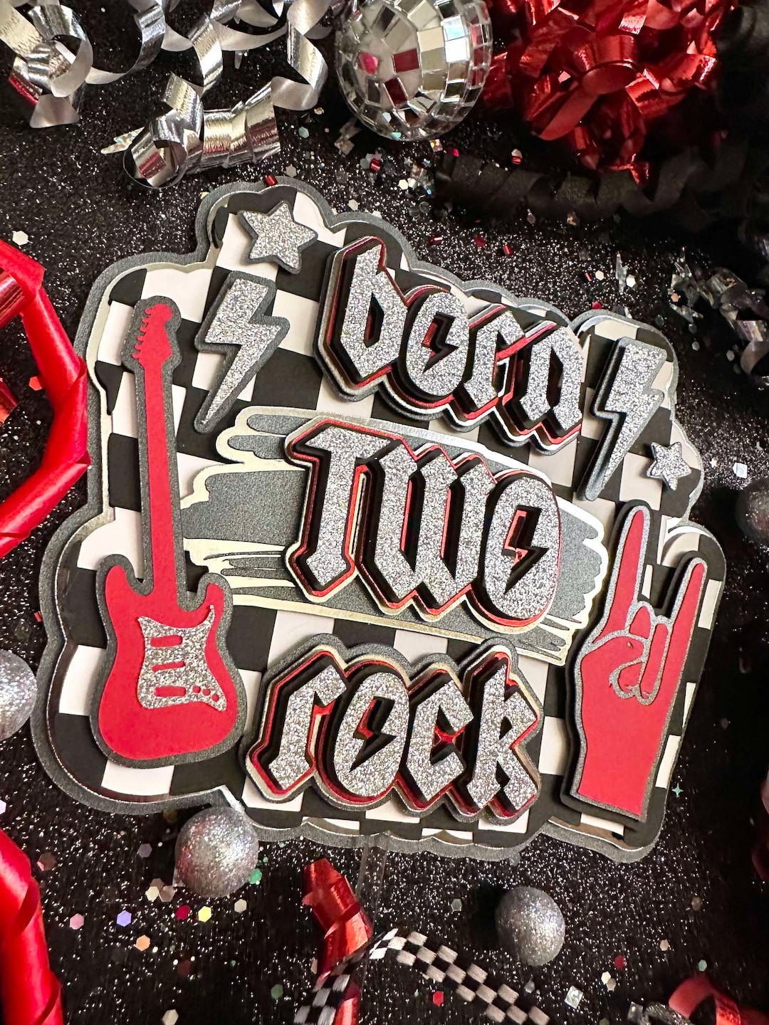 Born TWO Rock Checkered Rock N Roll Rockstar Music Cake Topper - Etsy