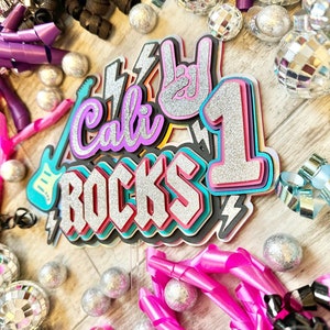 Girls Rock Rockstar Rock N Roll One Rocks Cake Topper & - Etsy