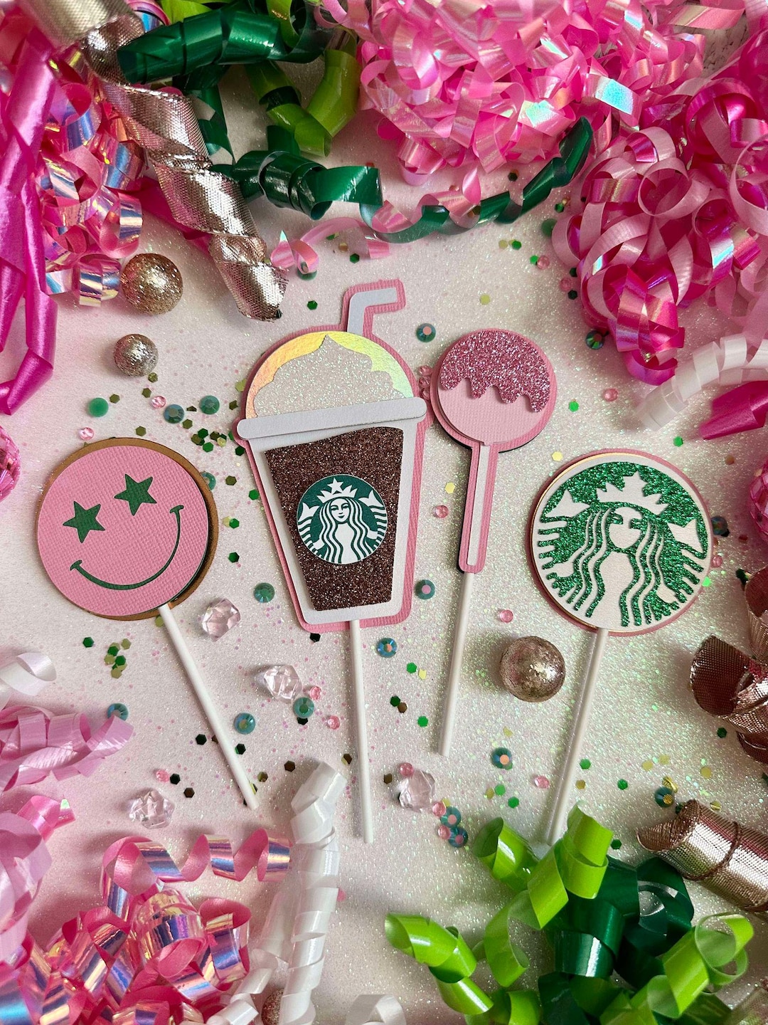 Preppy Starbies Coffee Smile Preppy Checkered Pink Green Cupcake ...