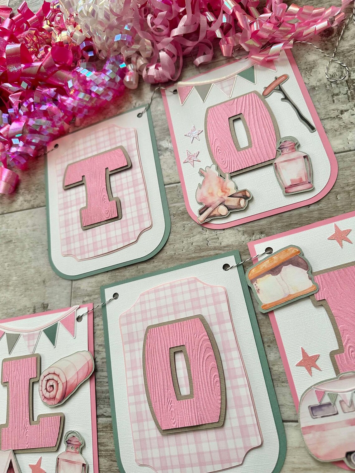 Glamping Camping Girly Camper Sage Pink Gingham Hot Dogs Smores ...