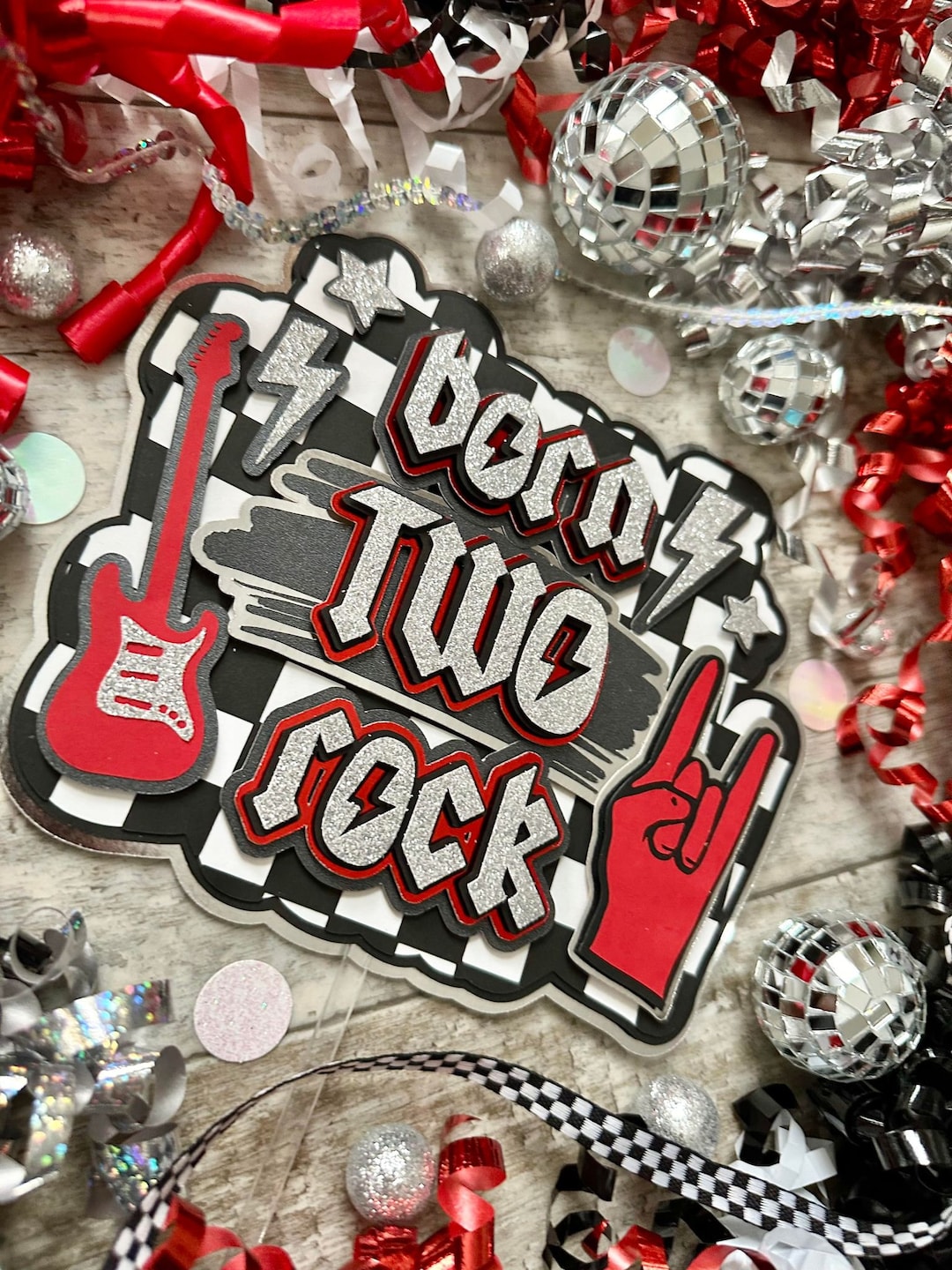 Born TWO Rock Checkered Rock N Roll Cake Topper - Etsy