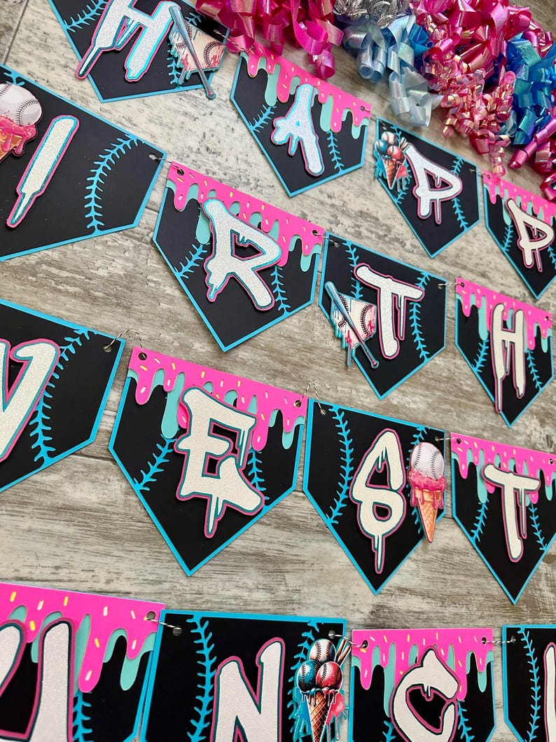Drippy Ice Cream Drip Baseball Graffiti Birthday Banner - Etsy
