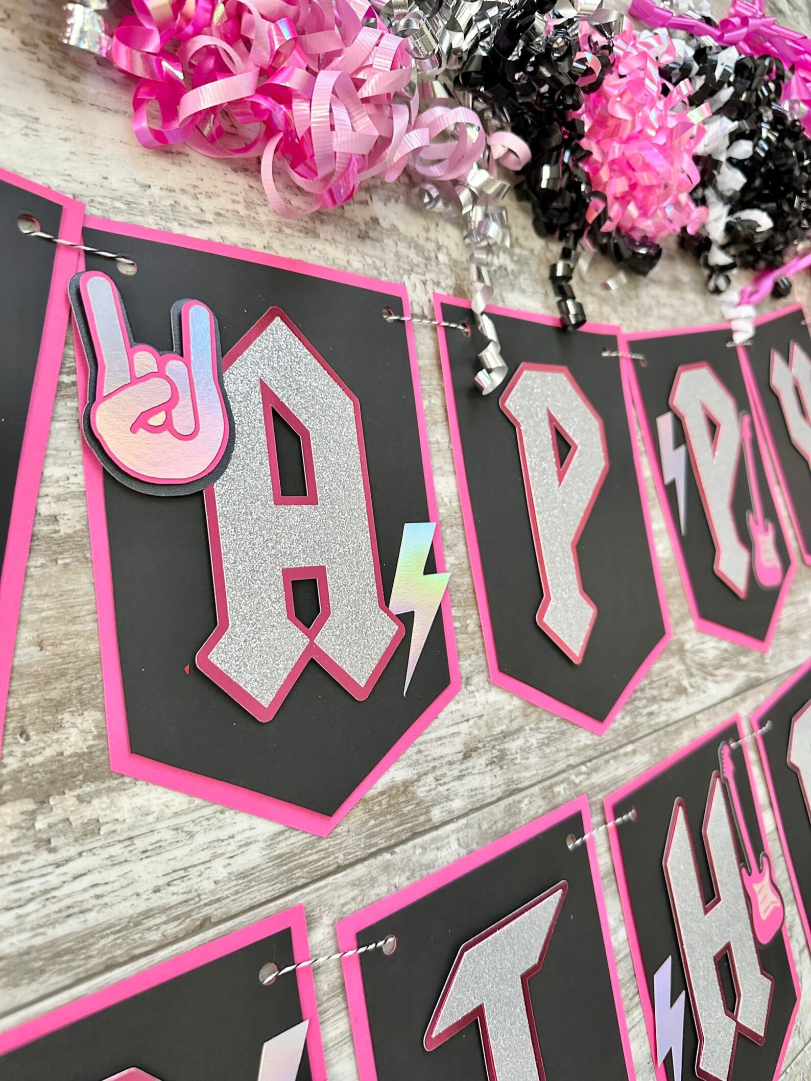 Rock N Roll One Rocks Rockstar Pink Silver Black First 1st Birthday ...