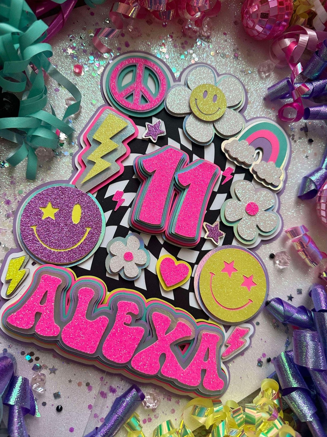 Preppy Birthday Cake Topper - Custom Name, Colorful Party Decor - Etsy