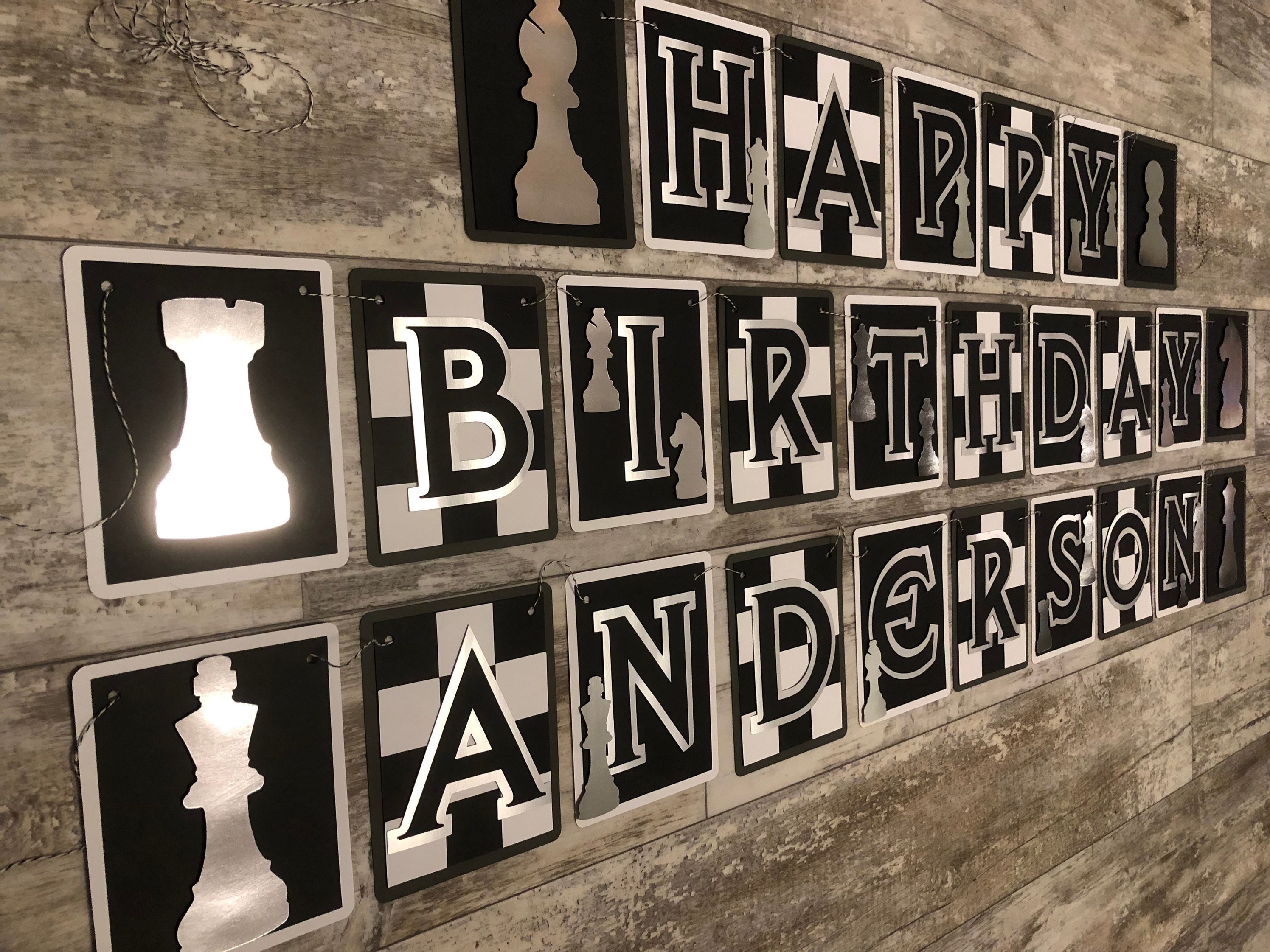 Chess Checkmate Theme Black White Silver Birthday Party Banner - Etsy