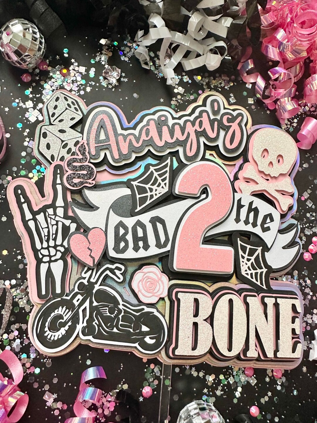 Bad TWO the Bone Motorcycle Born 2 Ride Skull Pink Cake Topper - Etsy