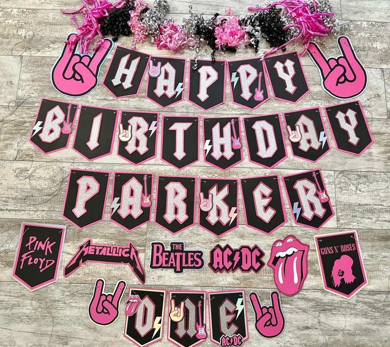 Rock N Roll One Rocks Rockstar Pink Silver Black First 1st Birthday ...